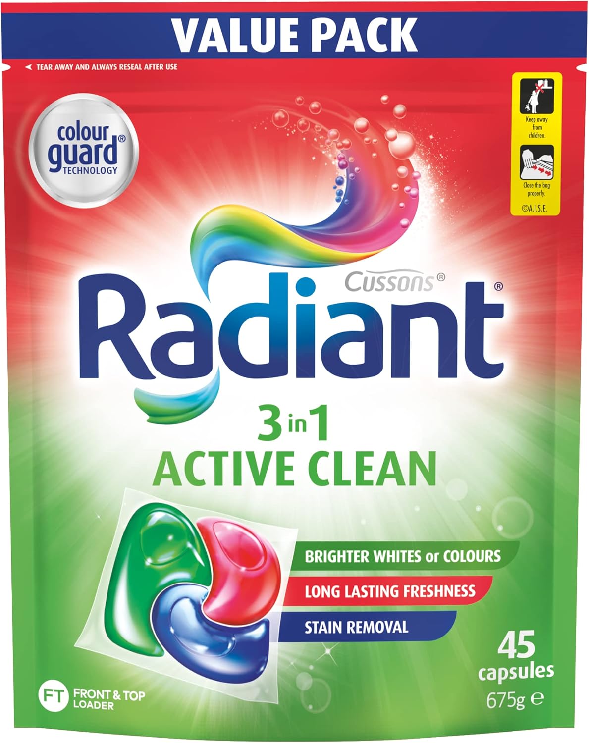 Radiant Active Clean 3 in 1 Laundry Detergent, 675 g (45 Capsules ...