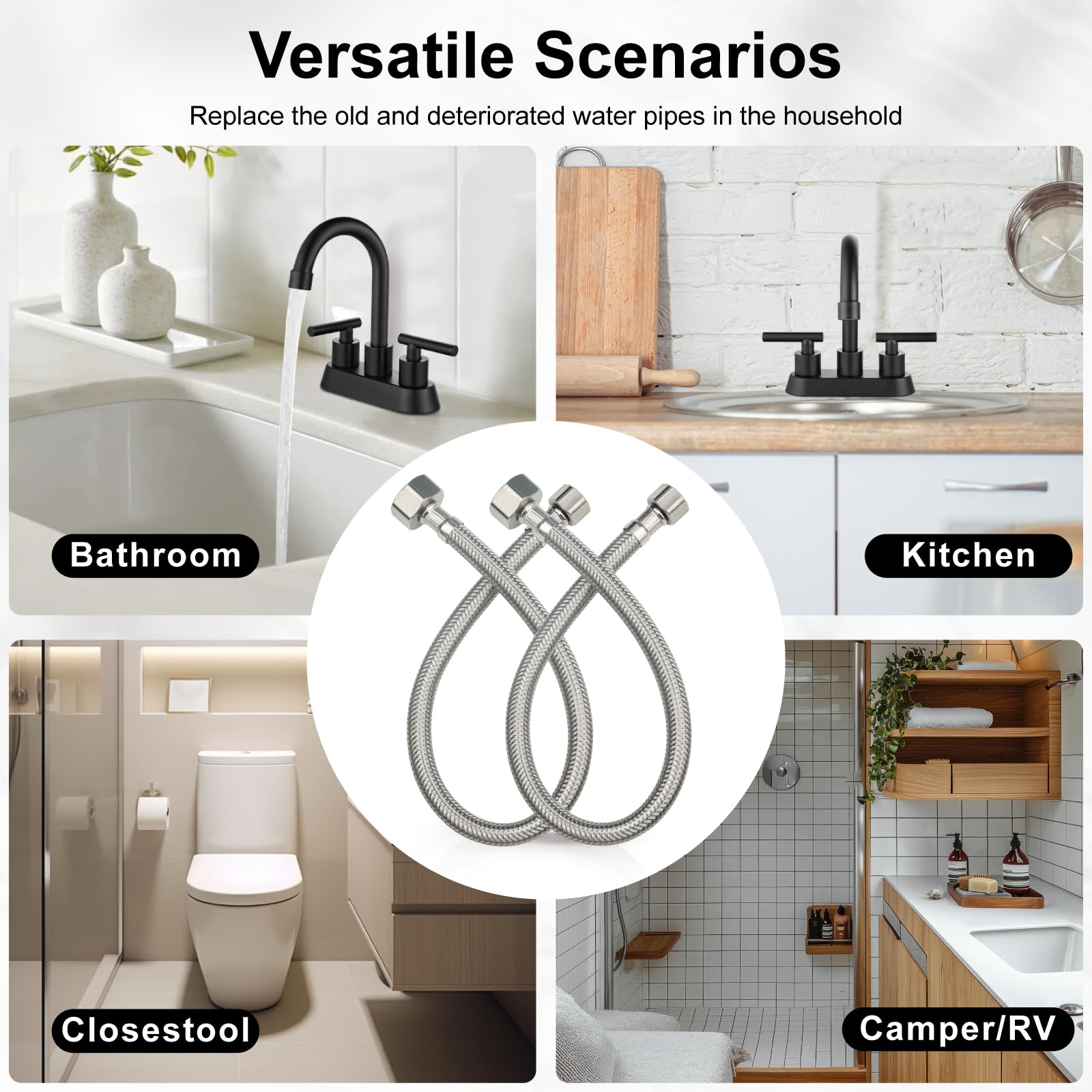 Snapklik.com : Midanya Faucet Supply Lines,16" Stainless Steel Braided ...