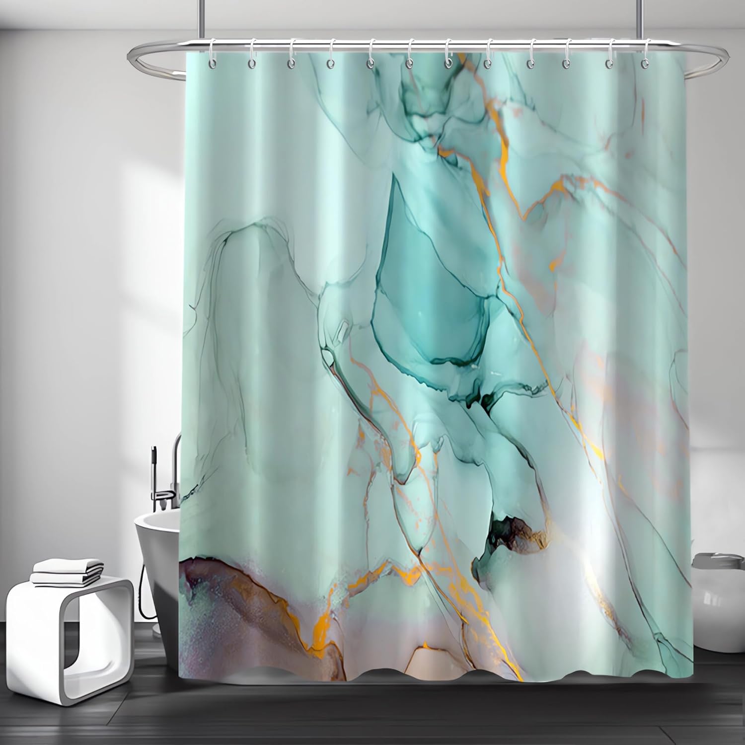Amazon.com: Ruelvth Teal Shower Curtain, Modern Turquoise Marble Shower ...