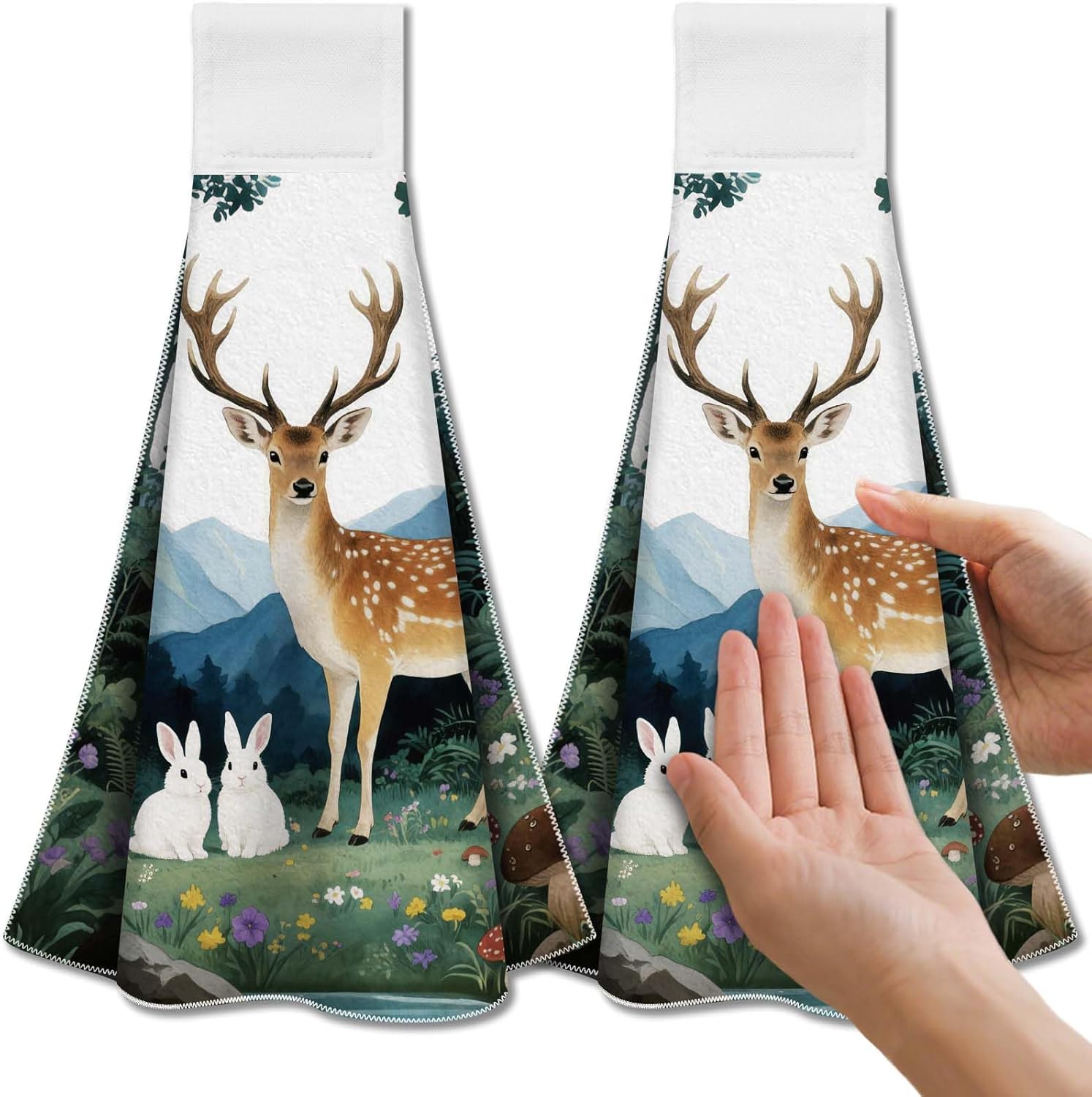 Amazon.com: CUTHOLLOW Jungle Deer Hanging Kitchen Towels with Loop, Set ...