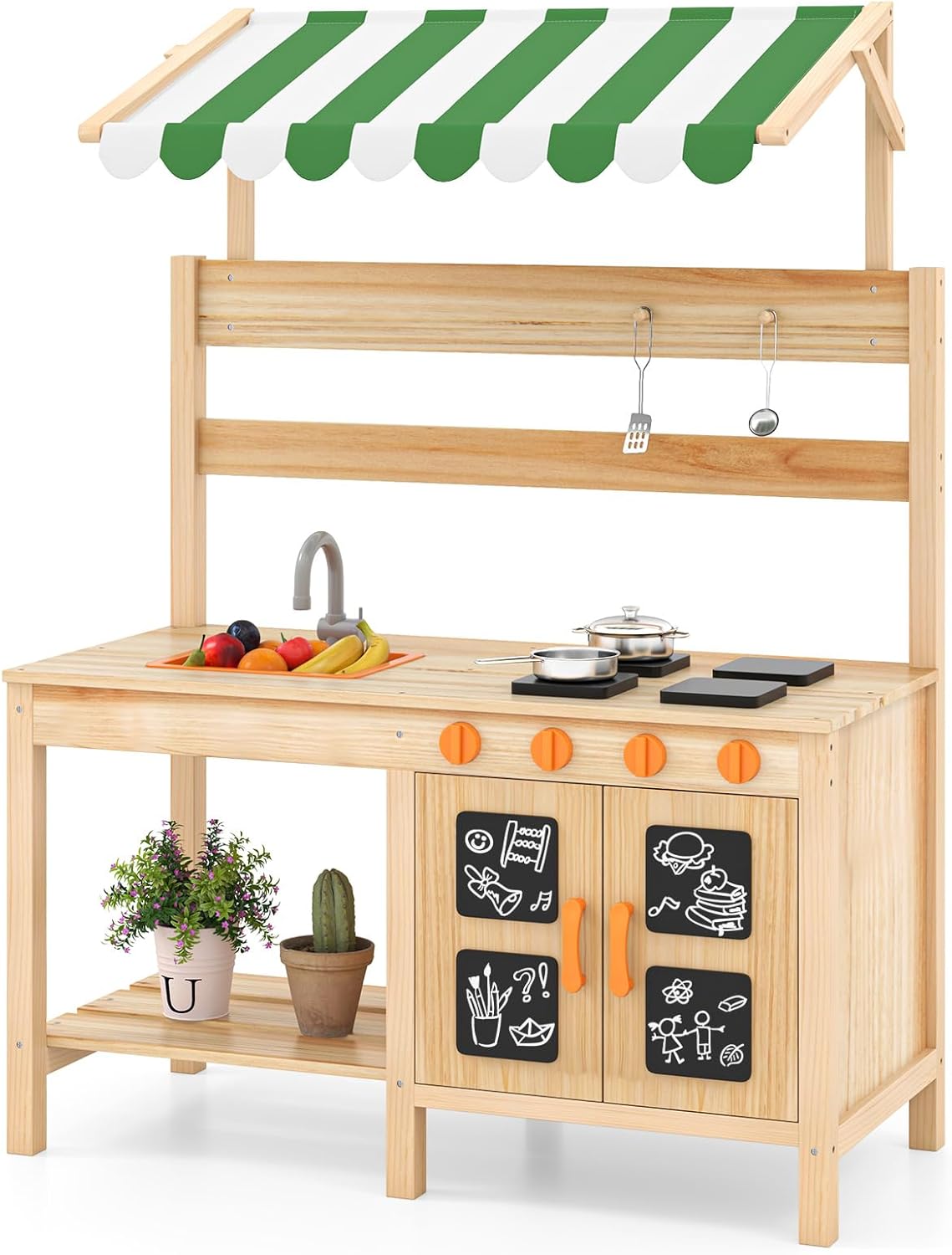 Amazon.com: HONEY JOY Mud Kitchen with Canopy, Fir Wood Outdoor Play ...