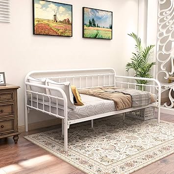 Amazon.com: JURMERRY Metal Daybed Frame Twin Size with Steel Slats ...