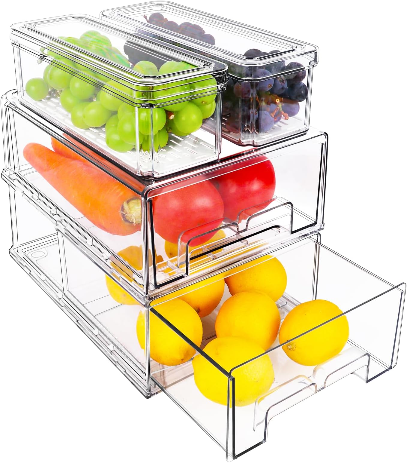 Amazon.com: 3Mos 2 Packs Stackable Refrigerator Organizer Bins with ...