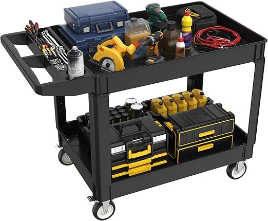 Amazon.com: 2 Tier Plastic Rolling Cart Utility Cart on Wheels, Heavy ...