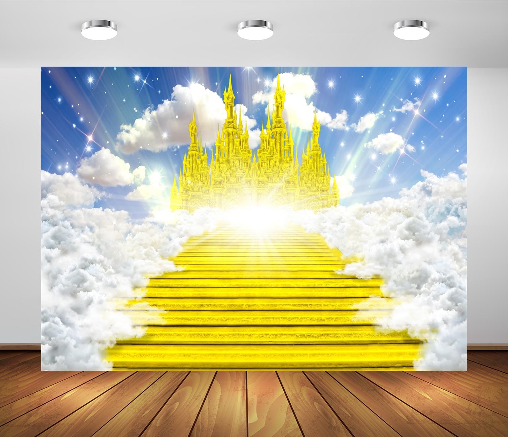 Amazon.com : BELECO 7x5ft Fabric Heaven Kingdom Backdrop Golden Stairs ...