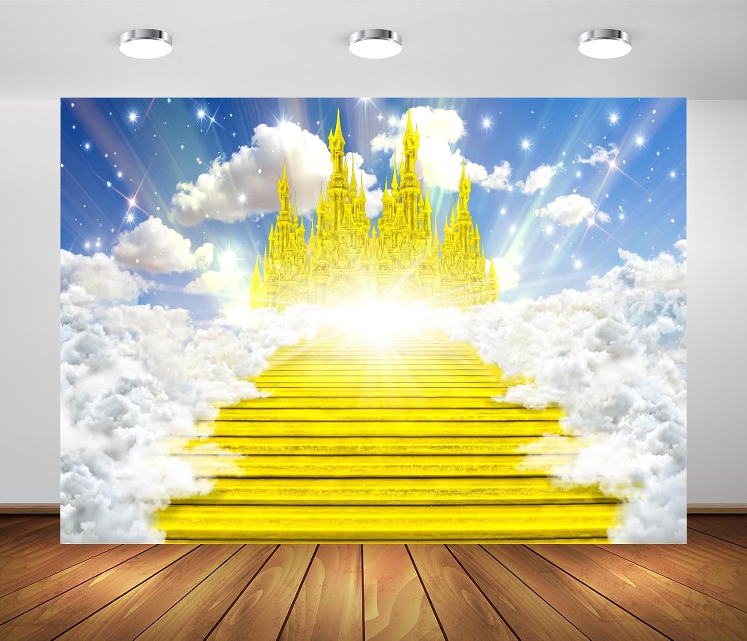 Amazon.com : BELECO 5x3ft Fabric Heaven Kingdom Backdrop Golden Stairs ...