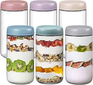 Amazon.com: NETANY 6-pack 24oz Glass jars with Airtight Lids, Overnight Oats Containers with ...