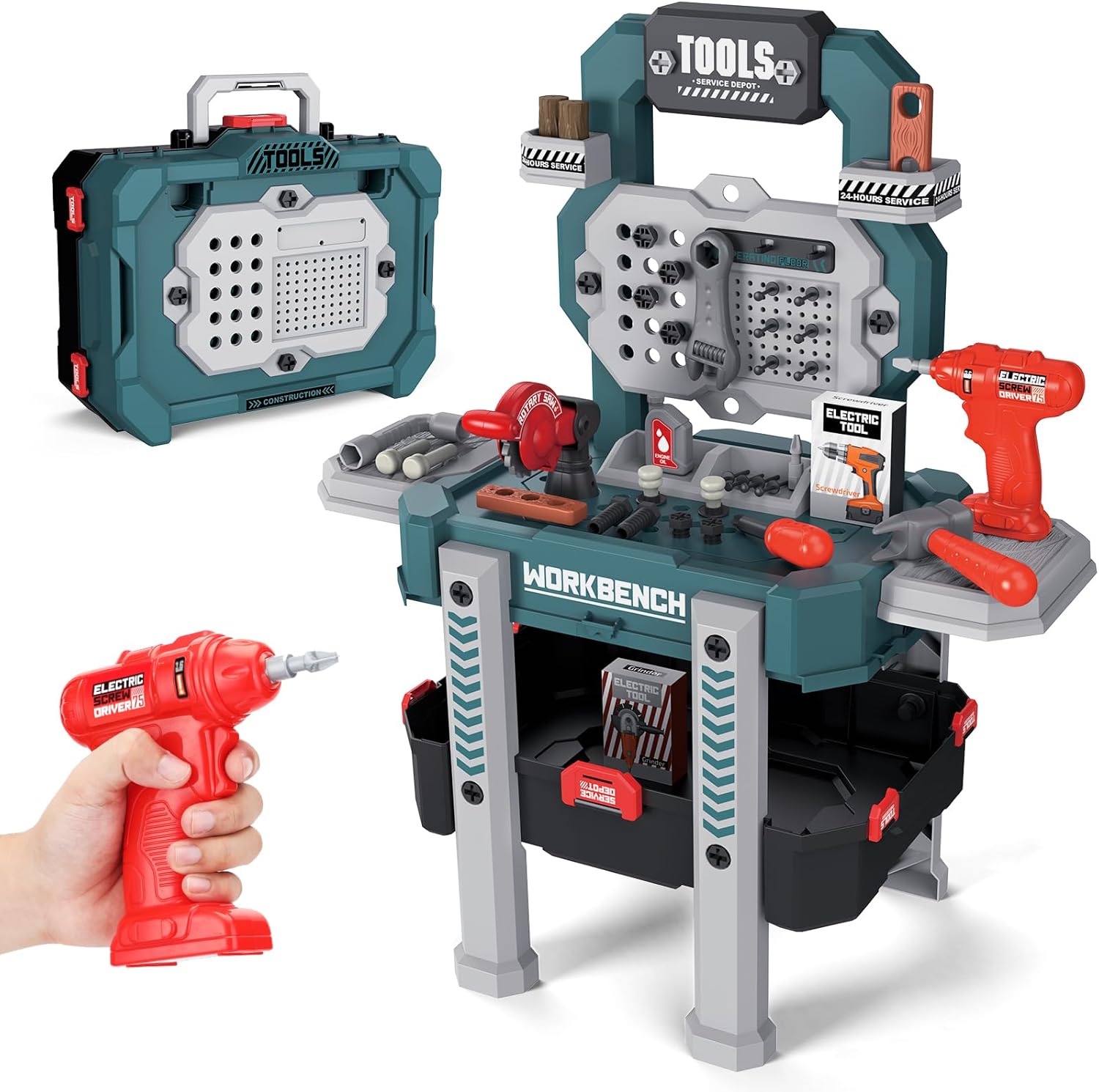 Amazon.com: Kids Tool Bench Set with Electric Drill and Realistic Tool ...