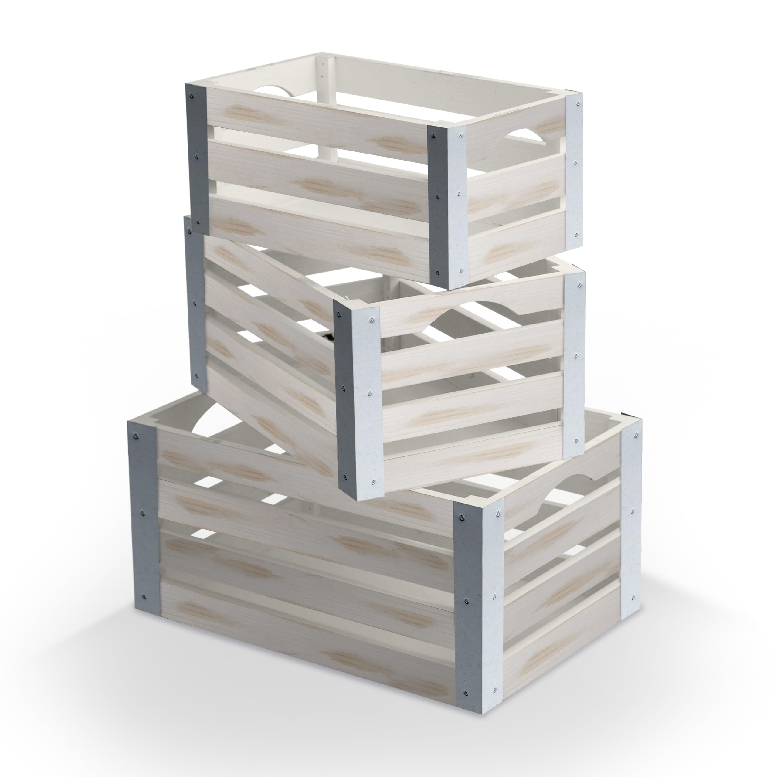 Amazon.com: wald imports - Set of 3 White Washed Wooden Crates for ...
