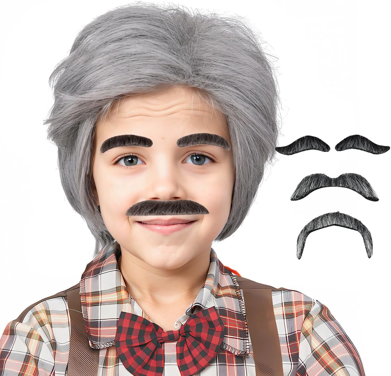 Amazon.com: Gray Old Man Wig with Mustache and Eyebrows Grandpa Costume ...
