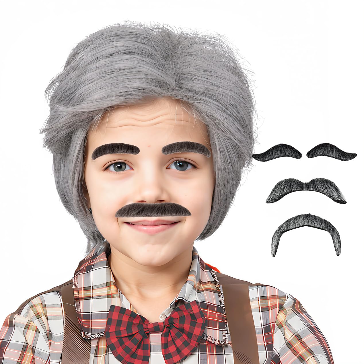 Amazon.com: Gray Old Man Wig with Mustache and Eyebrows Grandpa Costume ...