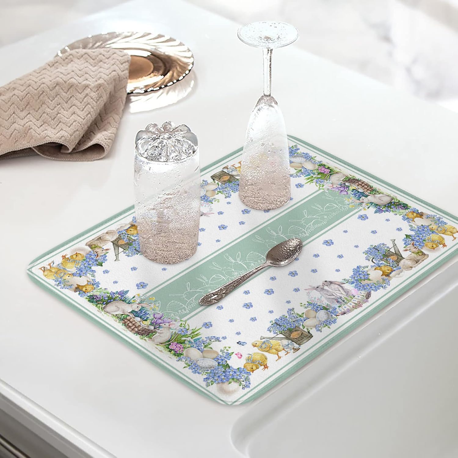 Amazon.com: Easter Watercolor 1 Pack Dish Drying Mat for Kitchen ...