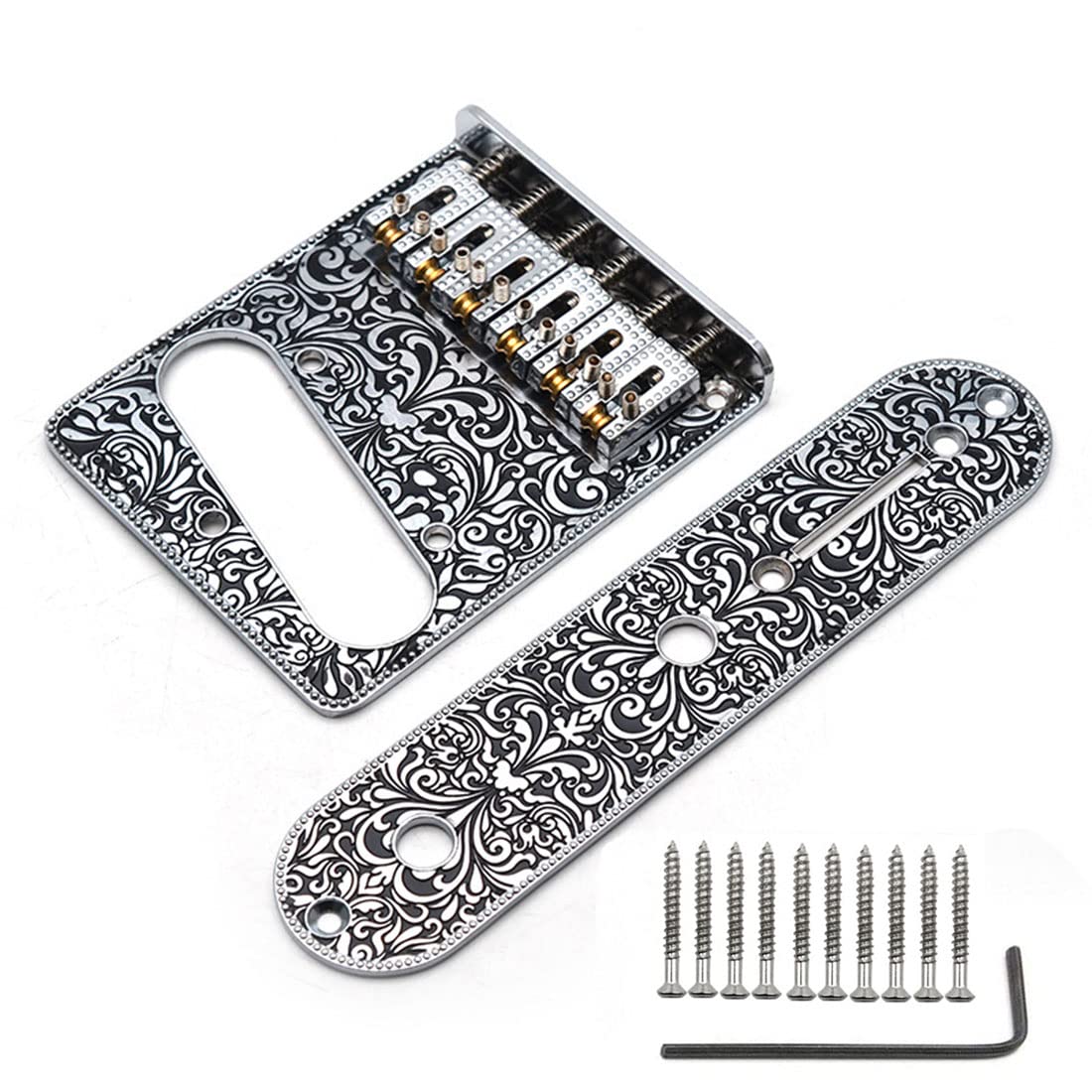 Amazon.com: TUOREN Set of Carved Pattern 6 String Roller Saddle Bridge ...