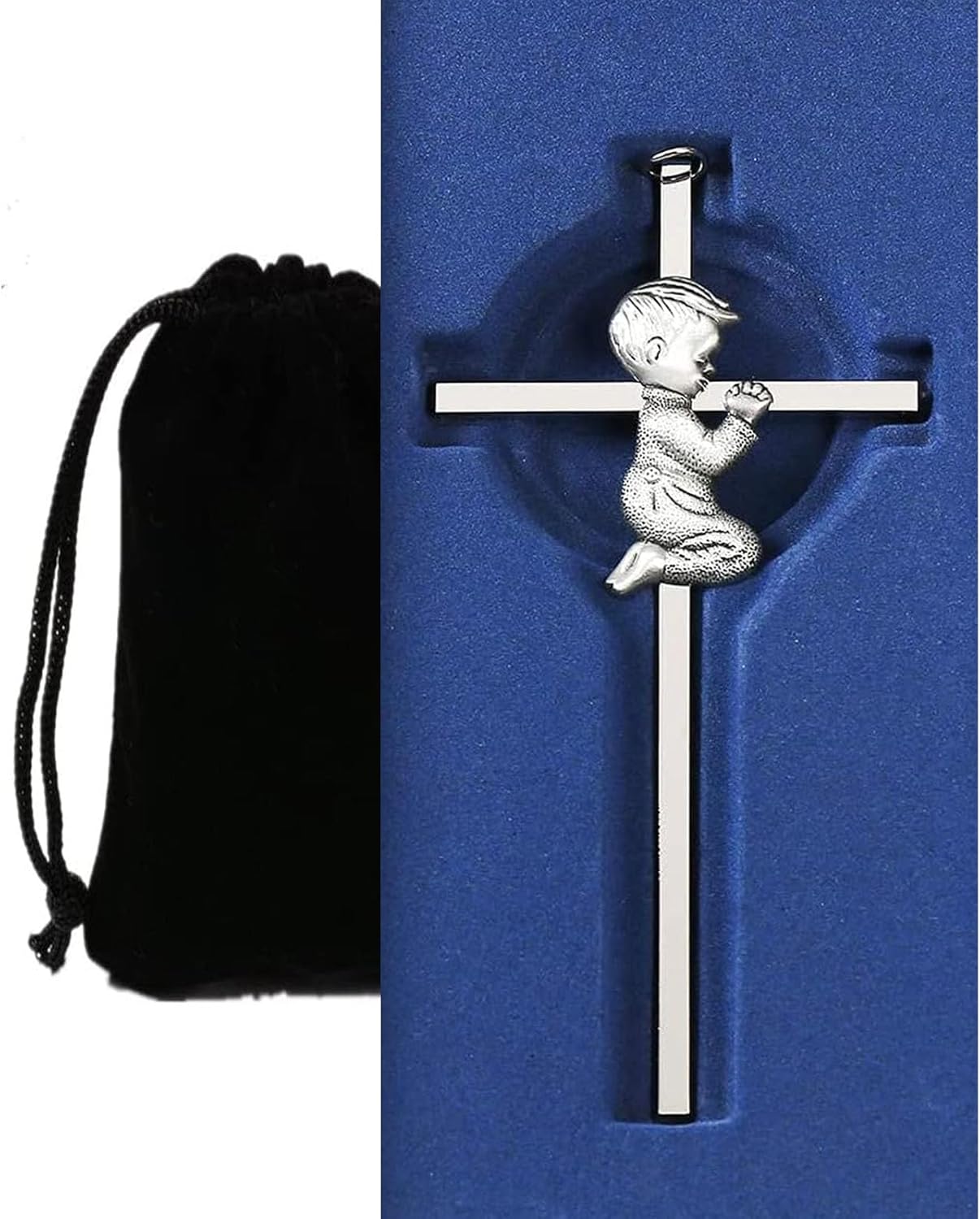 Silver Boy Wall Cross Blessing Baby Metal Cross Praying Boy Plaque Wall ...