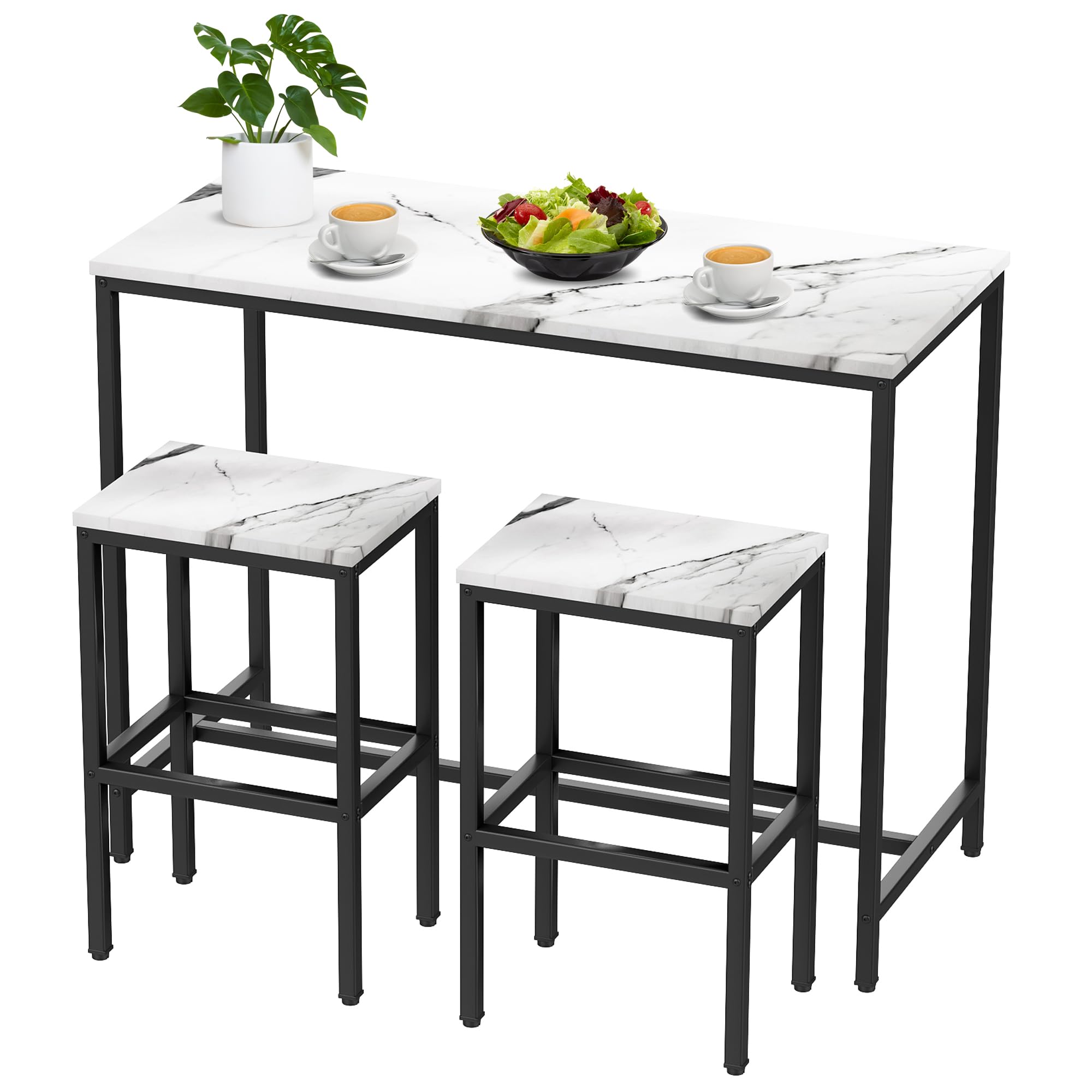 Snapklik.com : Aklaus Bar Table Set,44" White Faux Marble Top Bar Table ...
