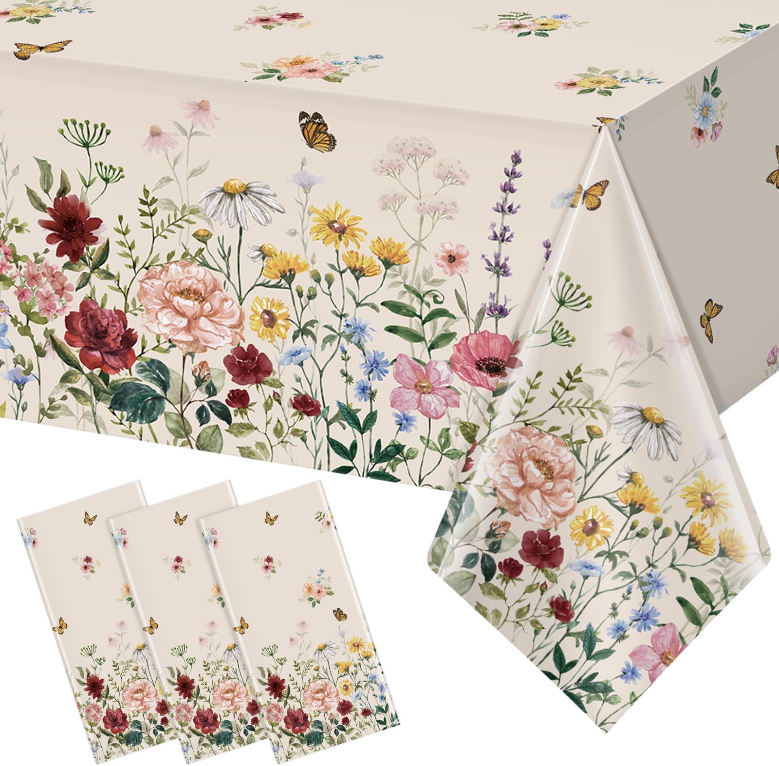 Amazon.com: 3 Pcs Spring Floral Tablecloth, Butterfly Wildflower ...