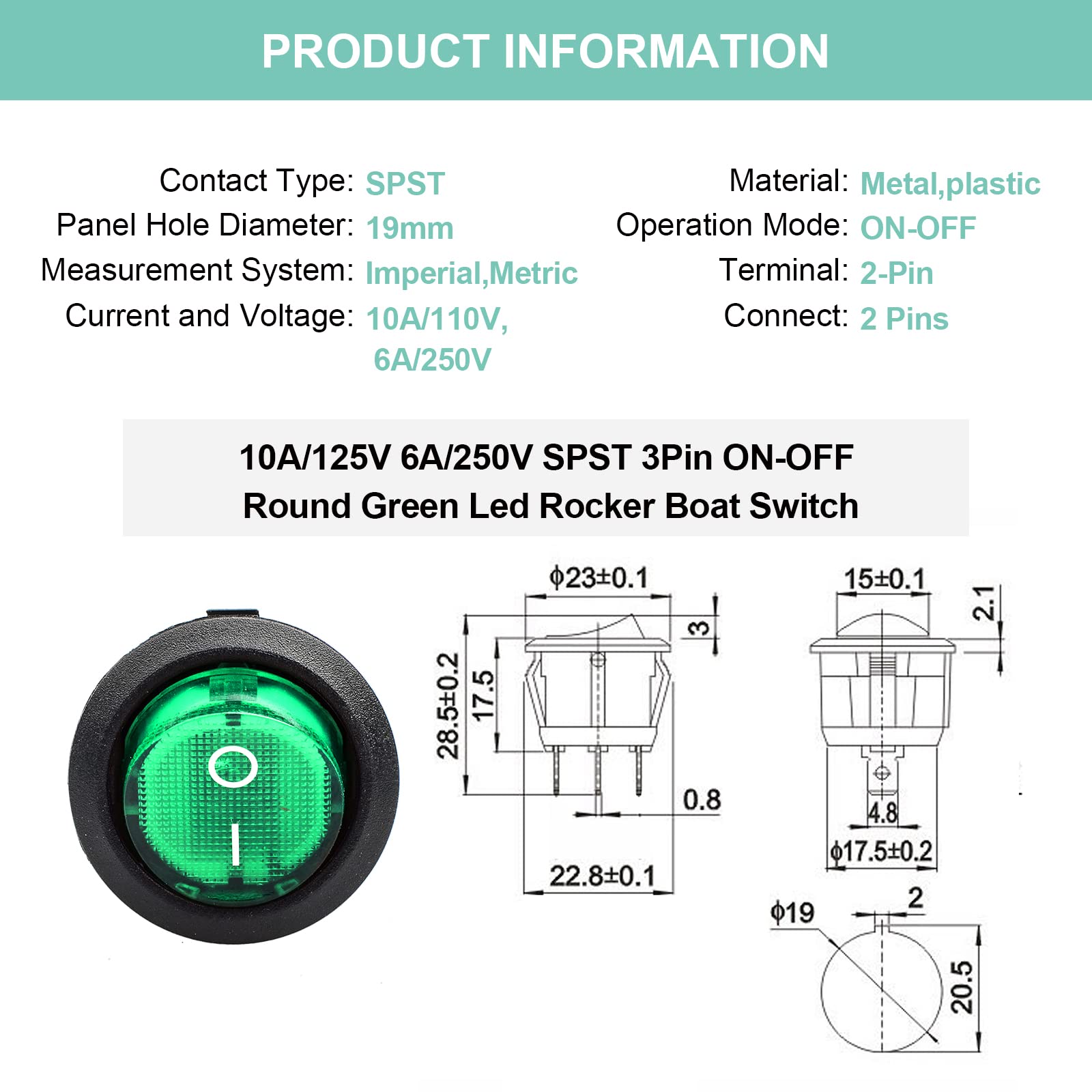 Snapklik.com : SPDT AC 6A/125V 10A/250V 3 Pins 2 Position ON/Off Green ...