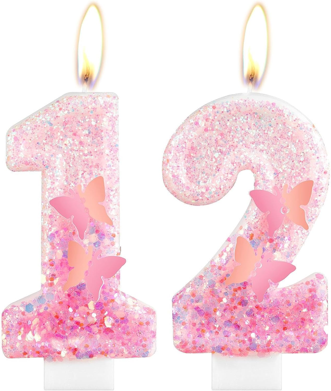 Amazon.com: iNINGER Pink Butterfly 12th Birthday Candle, Numeral Candle ...