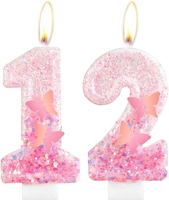 Amazon.com: iNINGER Pink Butterfly 12th Birthday Candle, Numeral Candle ...