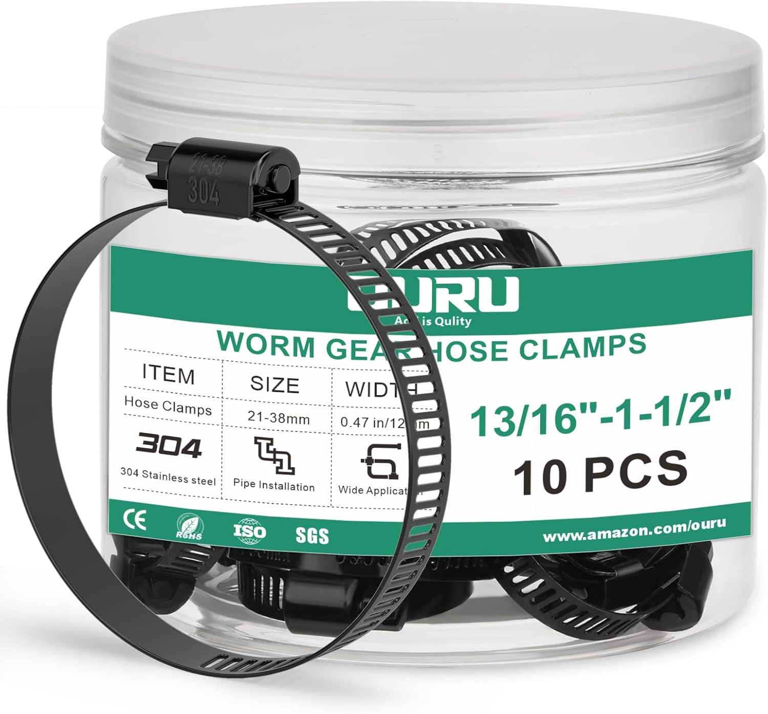 Amazon.com: OURU 10PCS 13/16"-1-1/2" Black Hose Clamp,Adjustable 21 ...