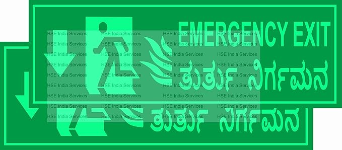 HSE India Services Emergency exit Night Glow Dark in glow Sign board ...