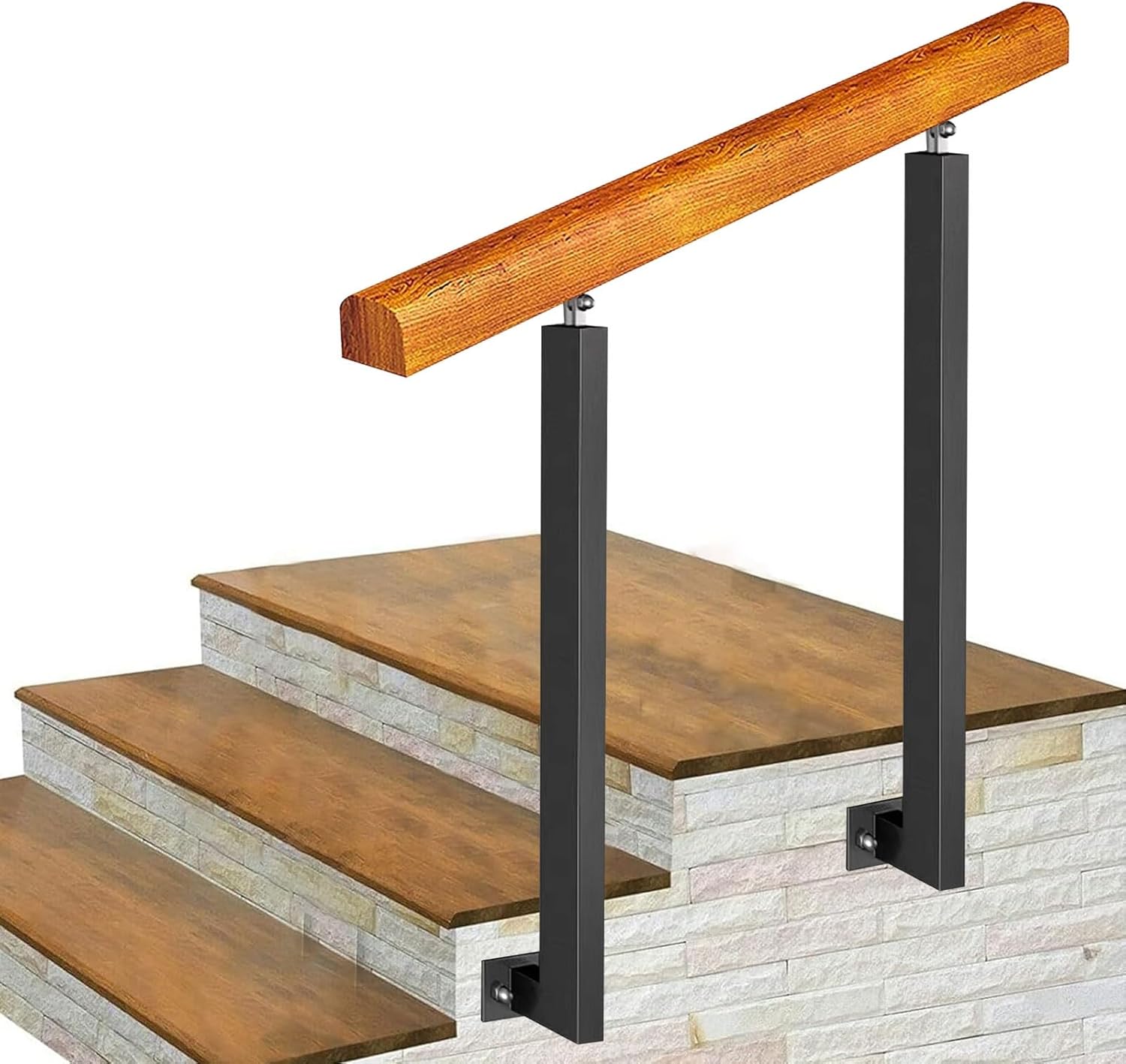 2 Step Handrail for Outdoor Steps Side Mount Stairs Railing Fits 2 or 3 ...