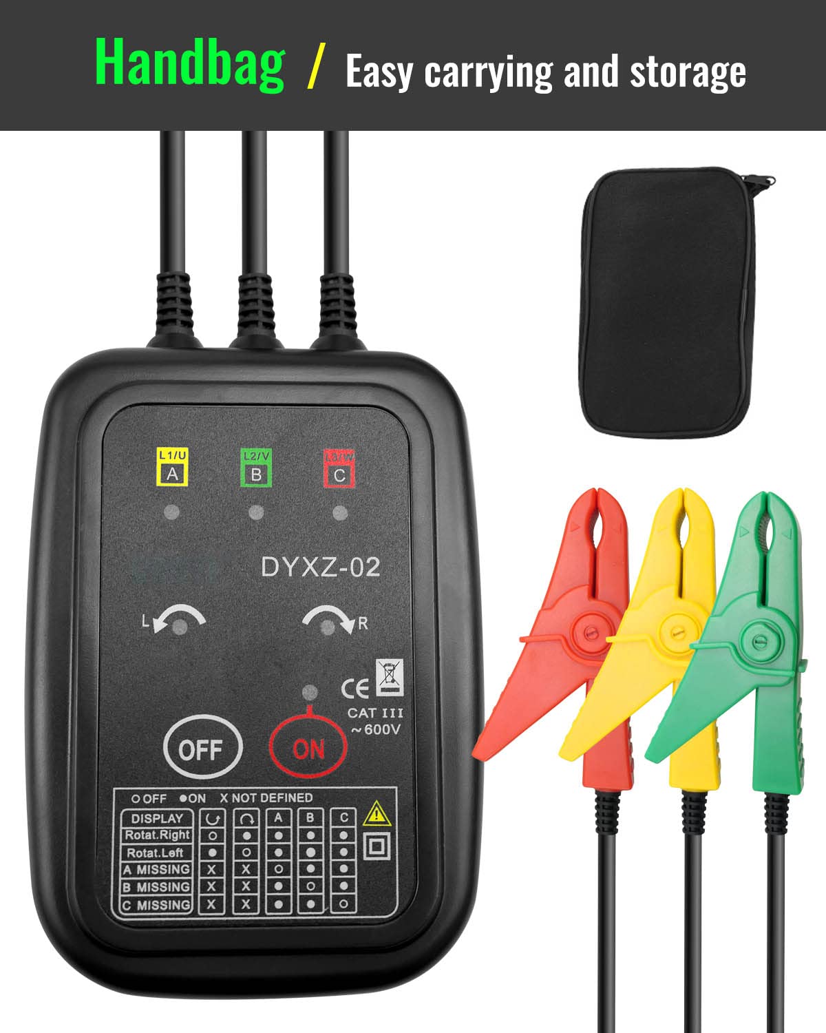 Buy 3 Phase Rotation Tester Non Contact Rotation Meter AC 70~600V High ...