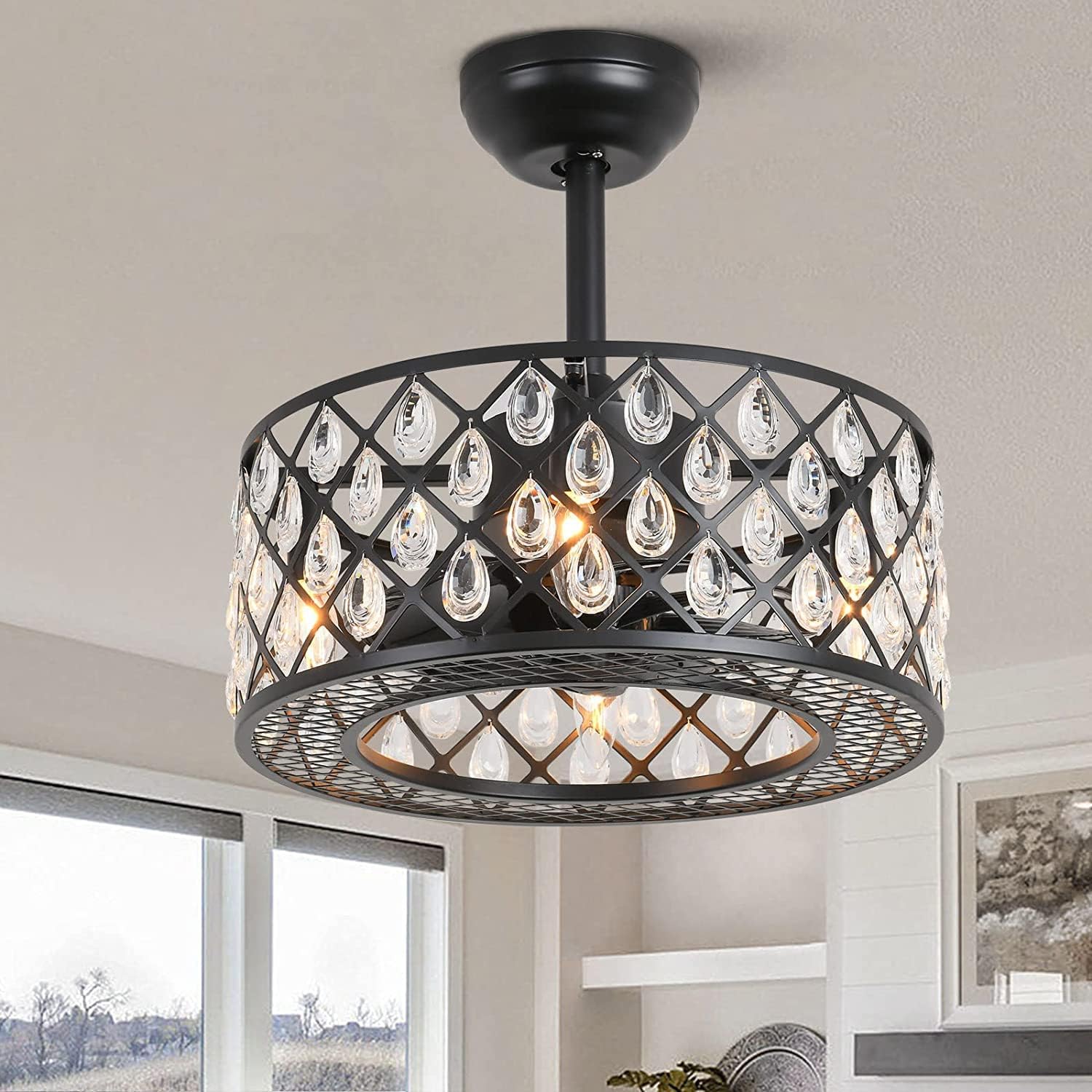 Amazon.com: Moooni 18" Enclosed Ceiling Fan with Lights and Remote, Low ...
