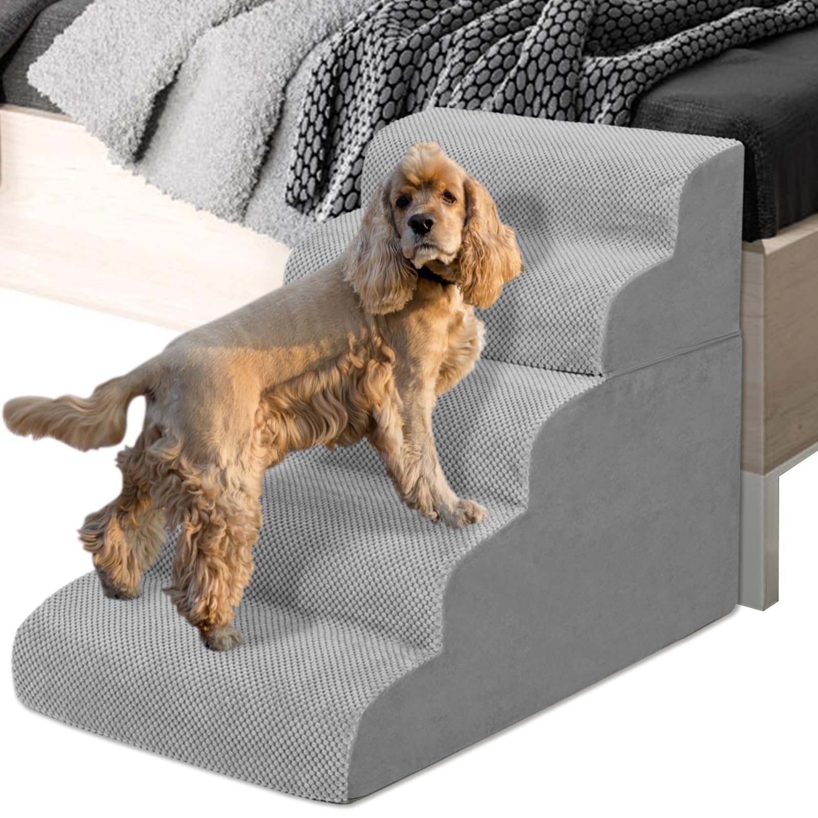 HIDOG Dog Stairs and Ramp, 5-Step Dog Stairs for High Beds and Couch ...