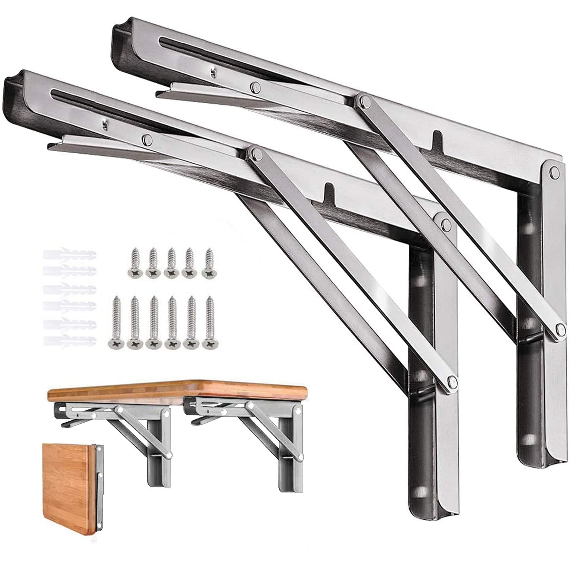 Buy Folding Shelf Brackets Stainless Steel 16 inch 2 Pcs Max Load: 300 ...