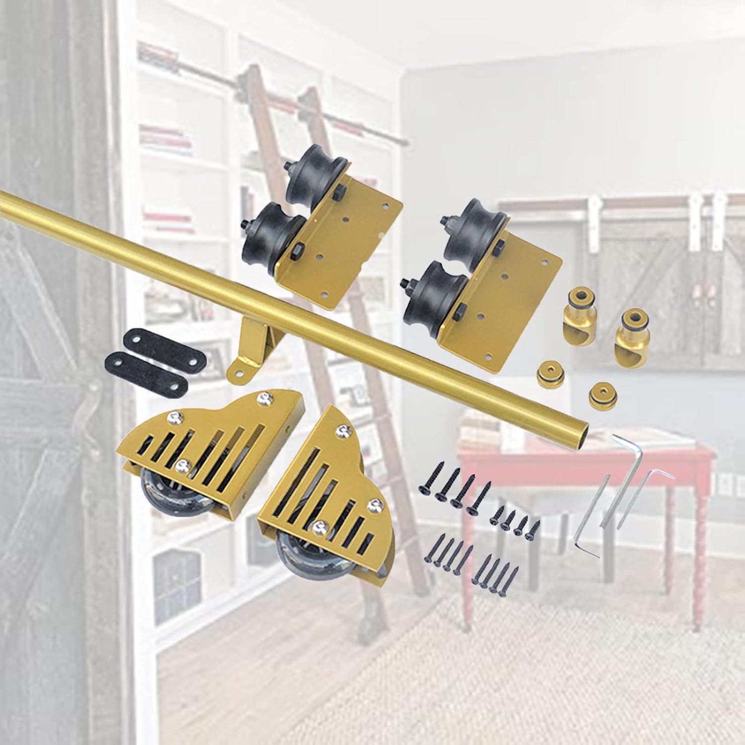 Gold Rolling Ladder Hardware Library Sliding Ladder Hardware Kit,Round ...