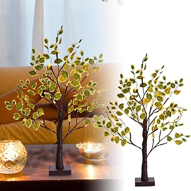 Amazon.com: LED Birch Tree Table Light, Artificial Green Leaf Tabletop ...