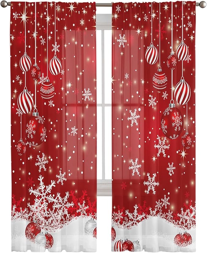 Amazon.com: CosyBright Christmas Sheer Curtain 84 Inch Length 2 Panels ...