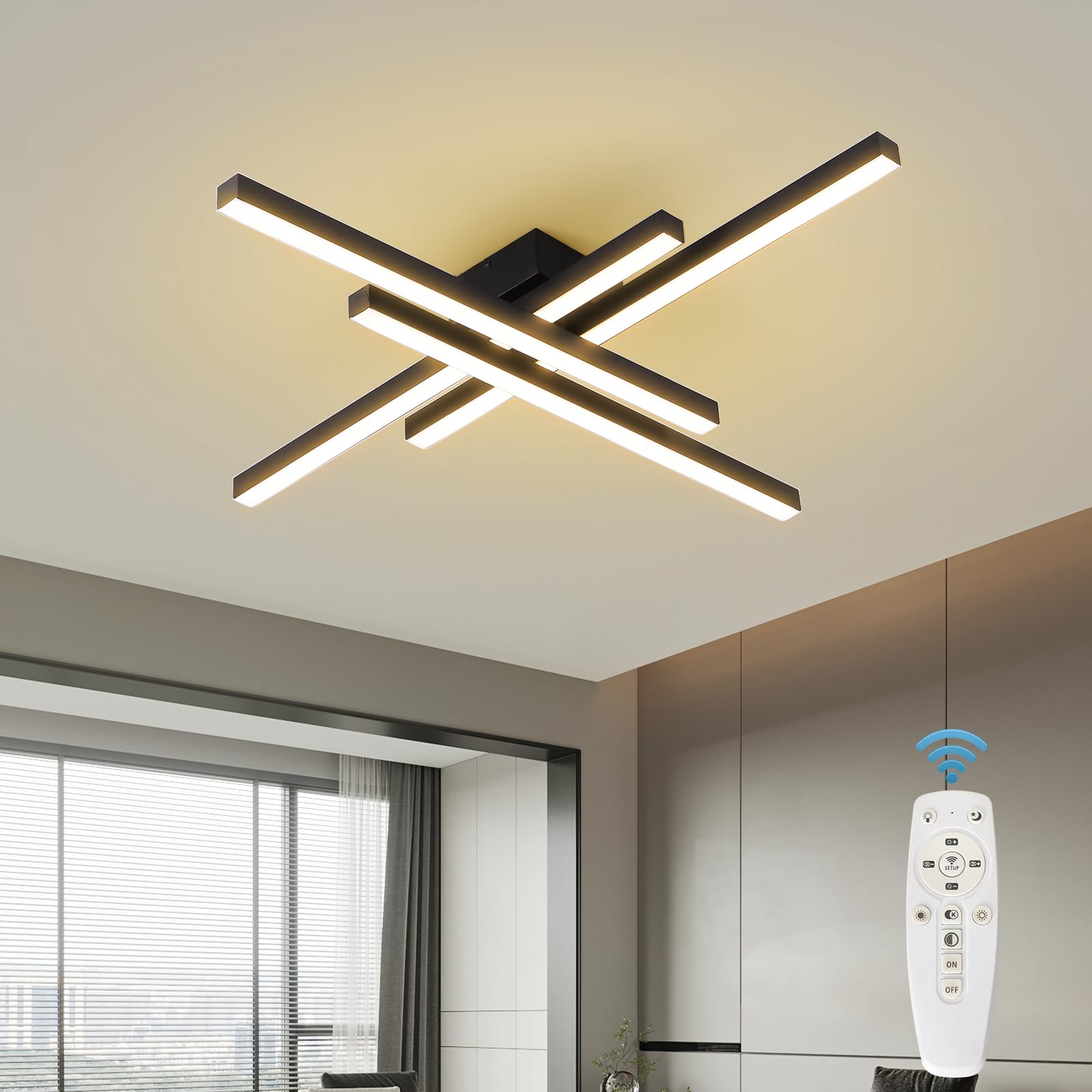 JAYMP Modern Ceiling Light with Remote, 43.3" Black Sputnik Ceiling ...