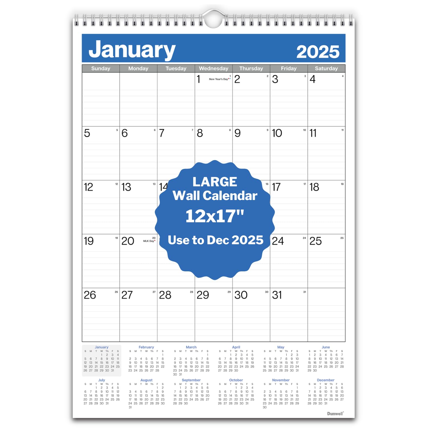 Snapklik.com : Dunwell Large Wall Calendar 2025, 12x17 (Blue), Use To ...