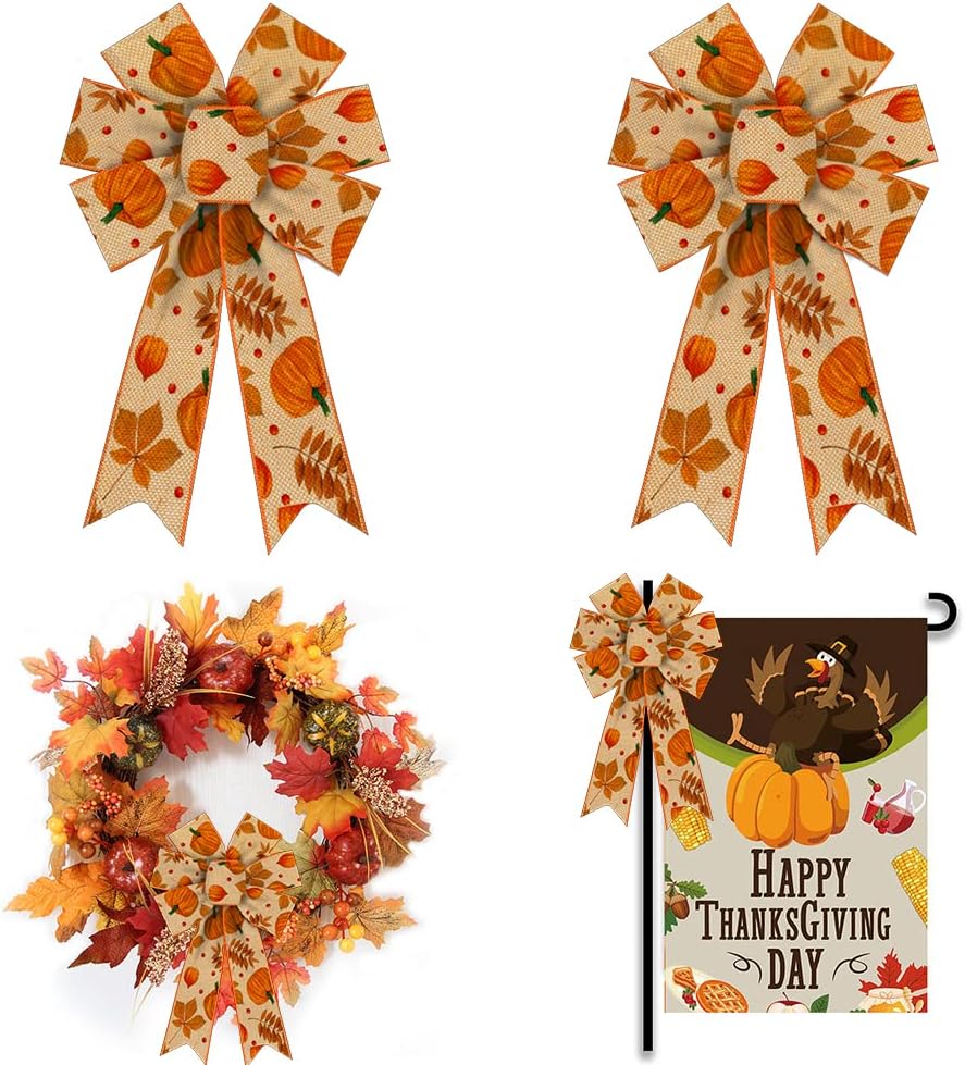 Amazon.com: Syhood 4 Pieces Thanksgiving Fall Wreath Bows Burlap Bows ...