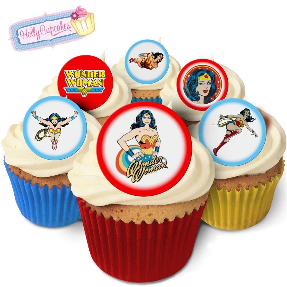 24 Fabulous Edible Pre-Cut Wafer Cake Toppers: Retro Wonder Woman ...