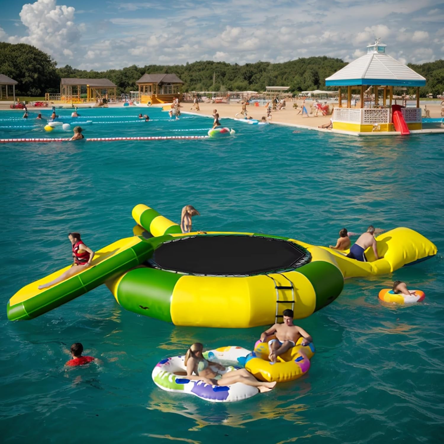 Amazon.com: Water Trampoline Park,Inflatable Bounce Swimming Jumper ...