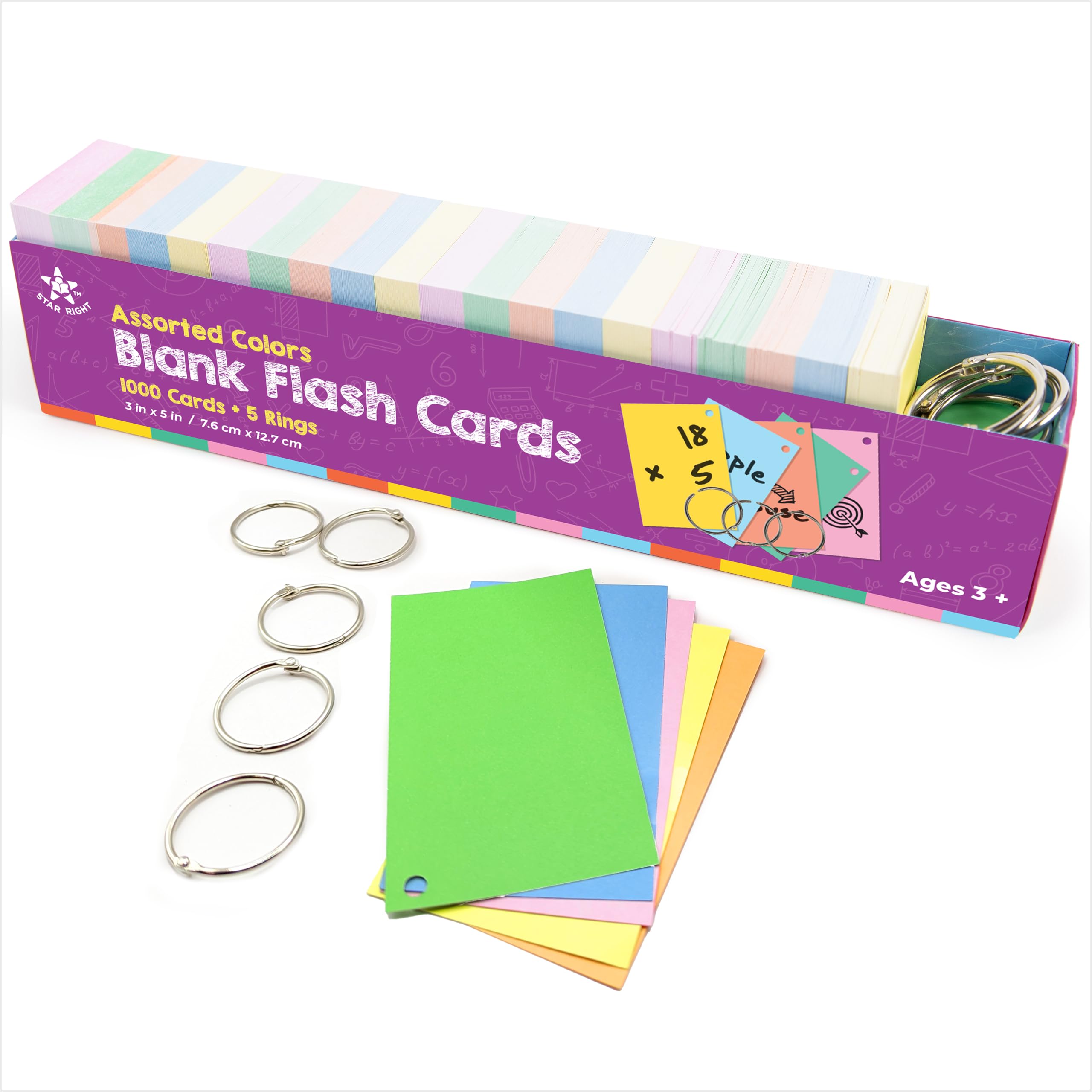 Snapklik.com : Star Right Assorted Colored Blank Flash Cards - 3x5 ...