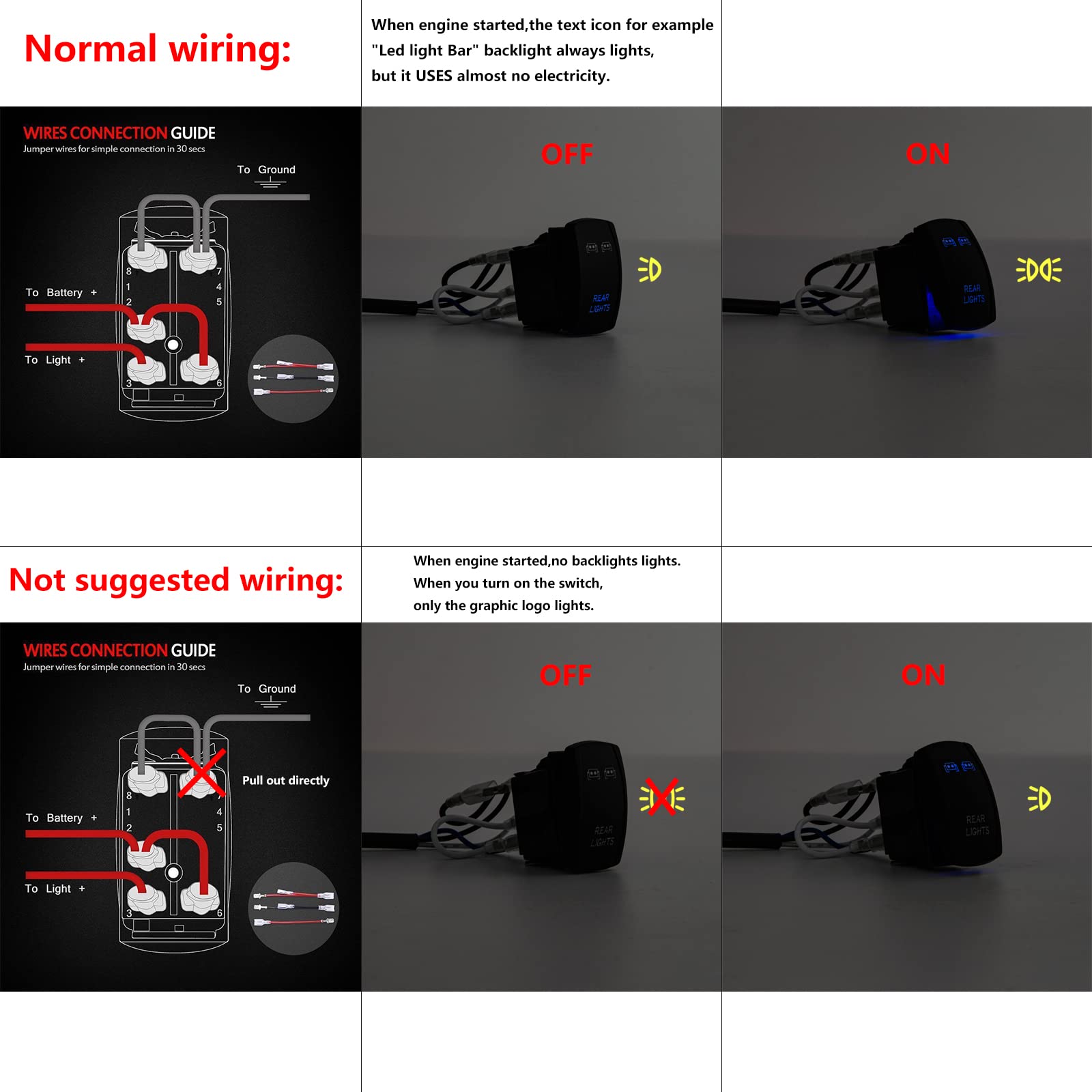 Snapklik.com : Interior Light Rocker Switch 20A/12V 10A/24V Blue LED ...