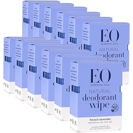 EO Natural Deodorant Wipes, 6 Wipes (Pack of 12), French Lavender ...