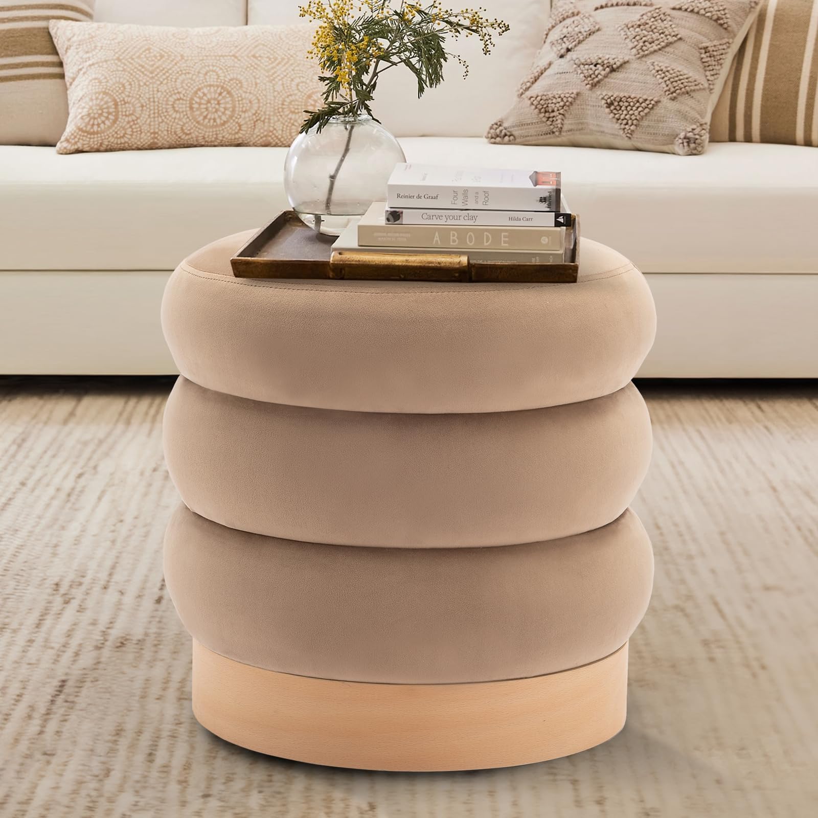 Amazon.com: COLAMY Velvet Ottoman Footstool, Tufted Modern Foot Rest ...