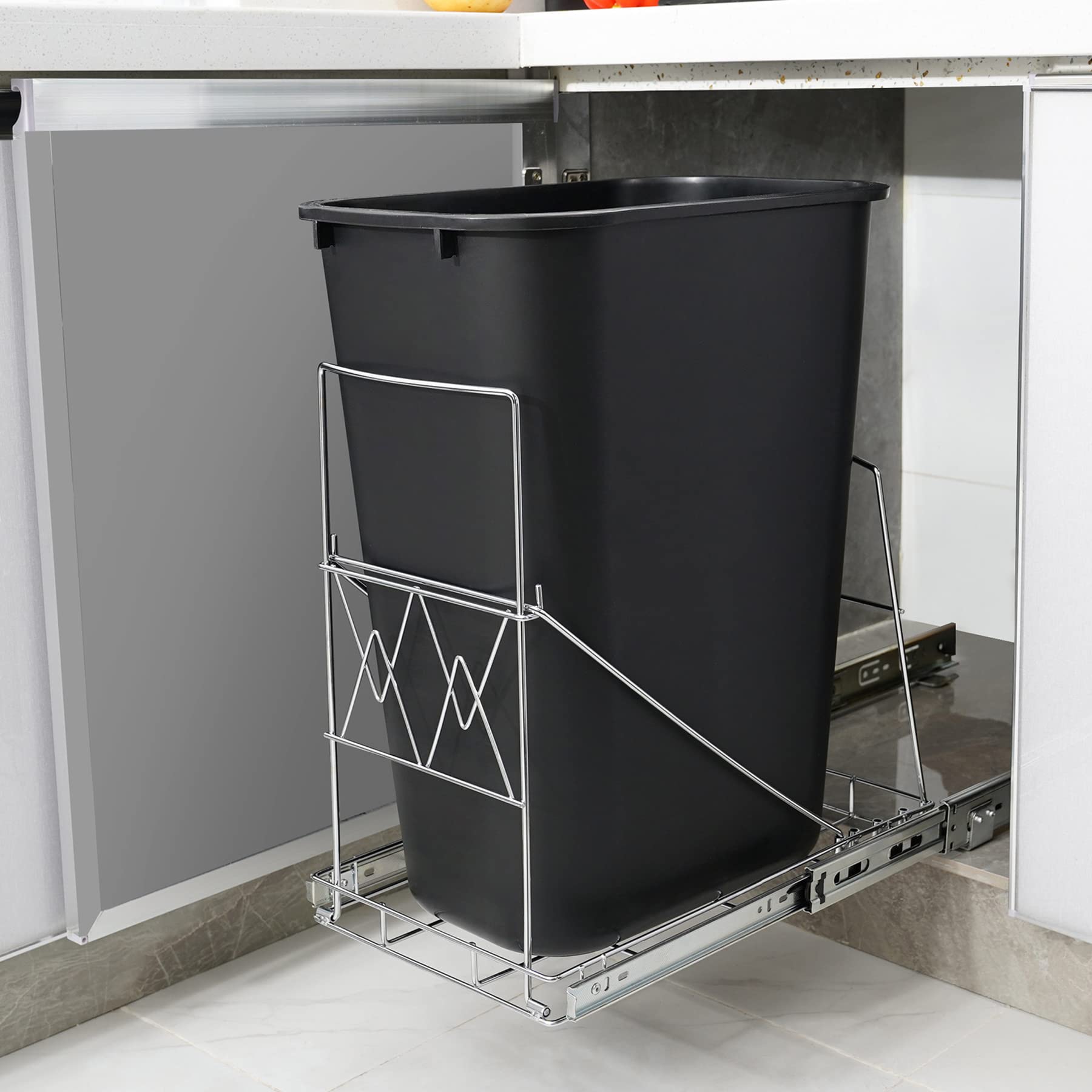 GRIKODA Pull Out Trash Can Under Cabinet, Kitchen Adjustable Sliding ...