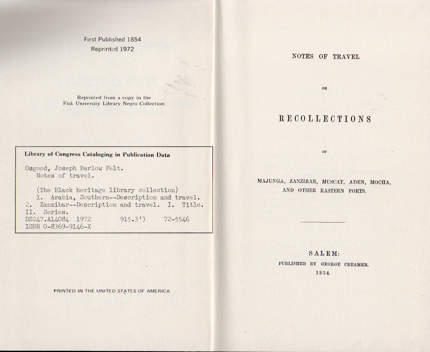 Notes of travel;: Or, Recollections of Majunga, Zanzibar, Muscat, Aden ...