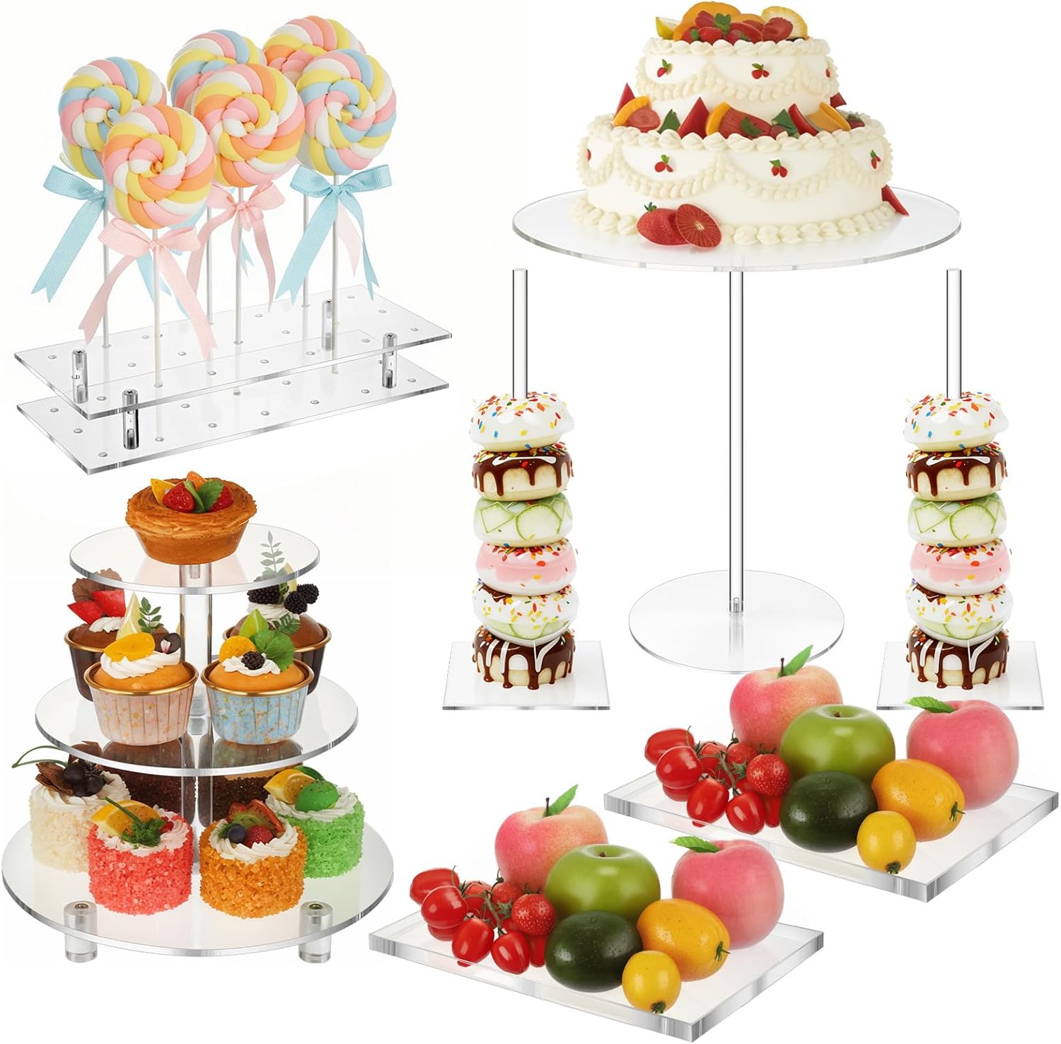 Amazon.com | Havawish 7 Pcs Acrylic Clear Cake Stands Set 1 Acrylic ...