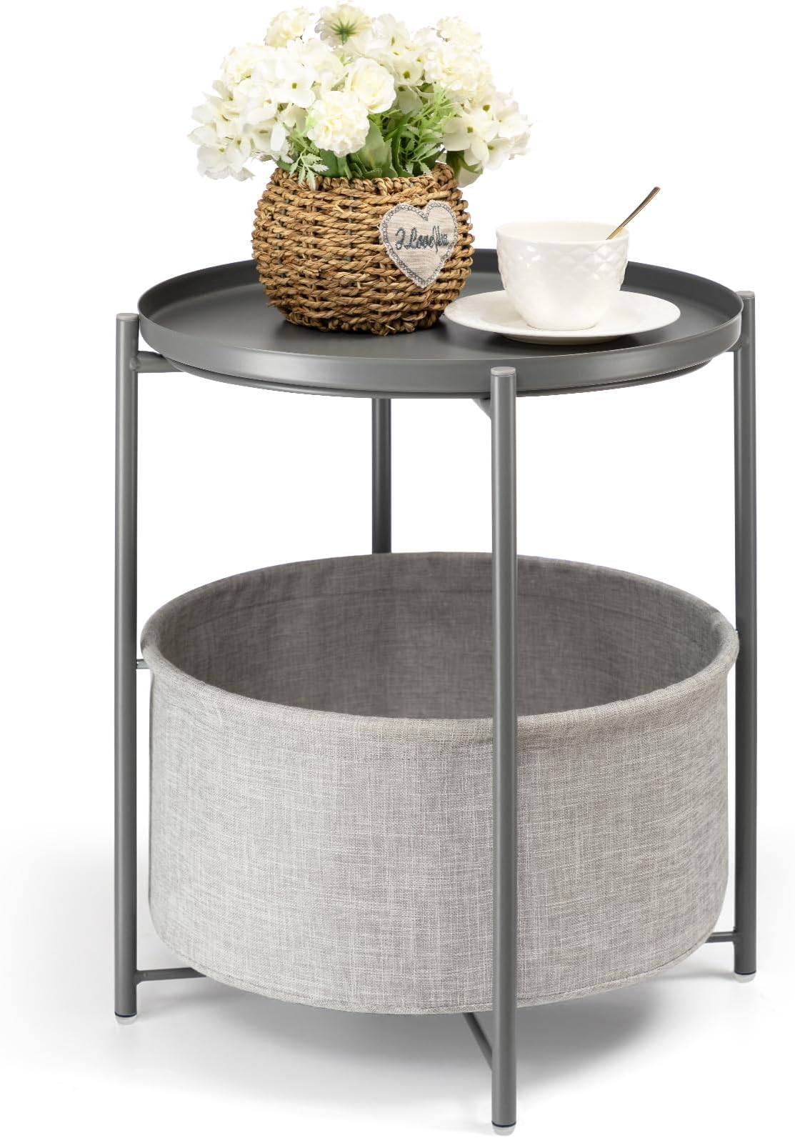 Amazon.com: Round Side Table with Fabric Storage Basket, Round ...