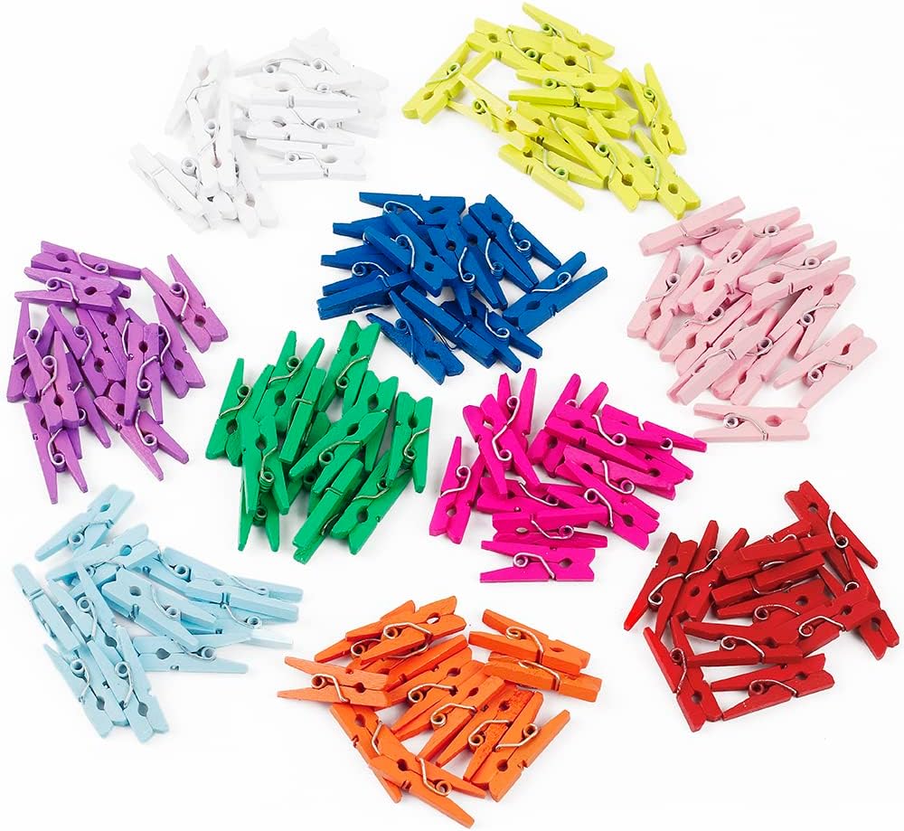 Amazon.com: Mini Colored Wood Clothespins 1 Inch Craft Clips Photo ...