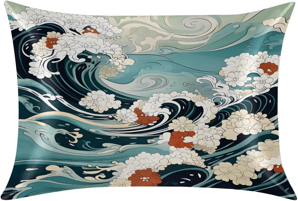 Amazon.com: Satin Pillowcase for Hair and Skin, Japanese Ocean Silk ...