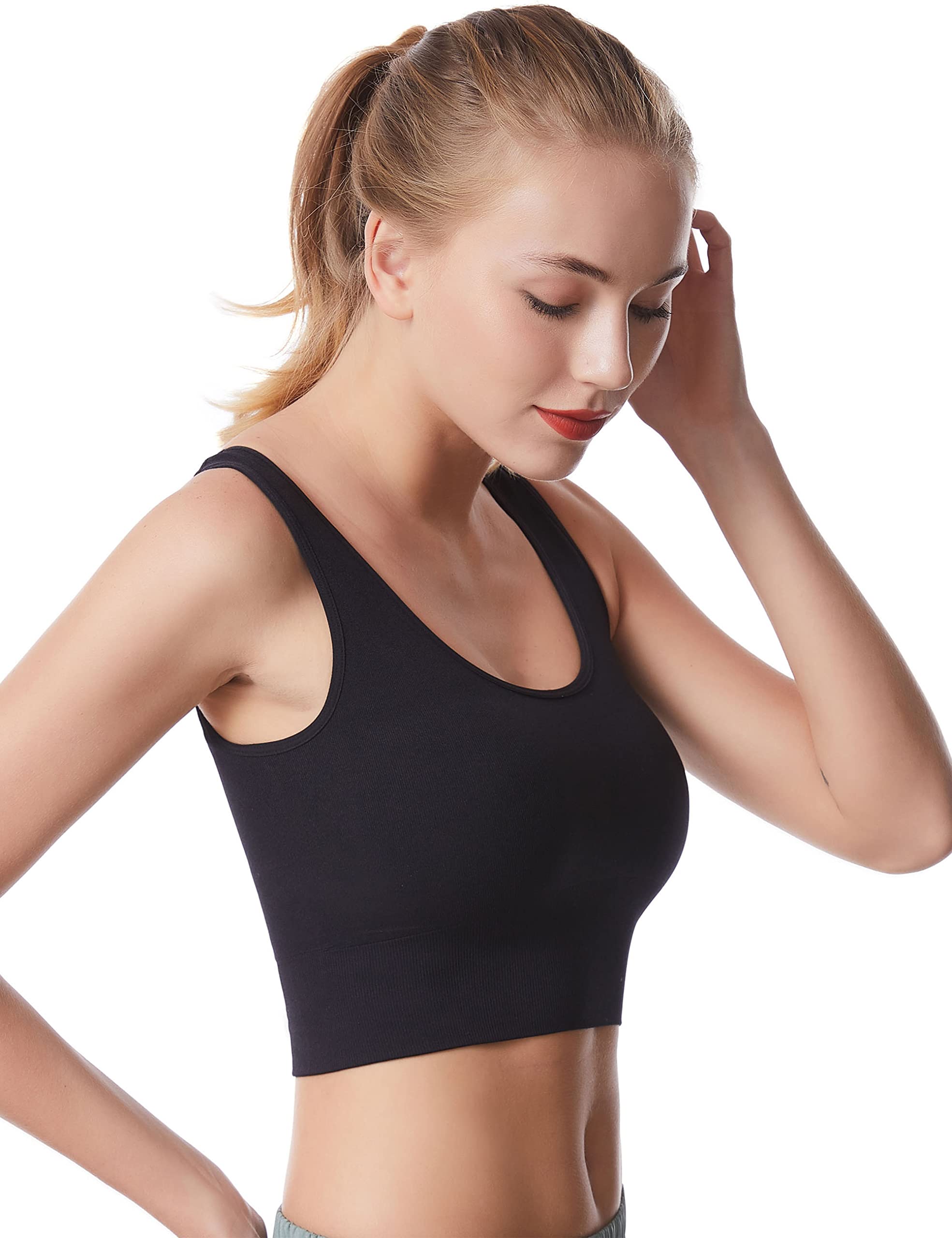 Women's Light Support Sport Bra Wireless Longline Comfy Bra-Seamless ...