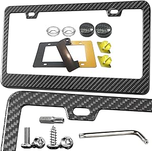 Amazon.com: RCKJNJ Carbon Fiber License Plate Frame- Real Carbon Fiber Cloth Hand-Wrapped ...